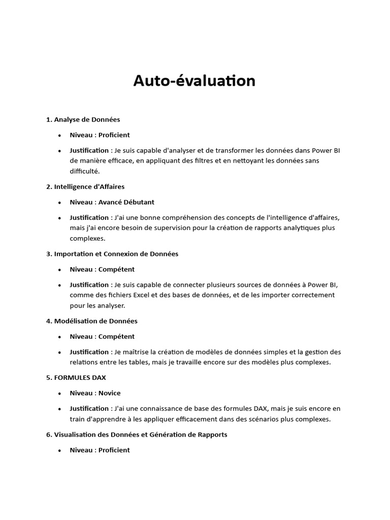 Auto-évaluation des compétences Power BI | PDF