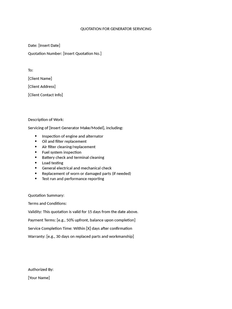 Generator Quotation | PDF