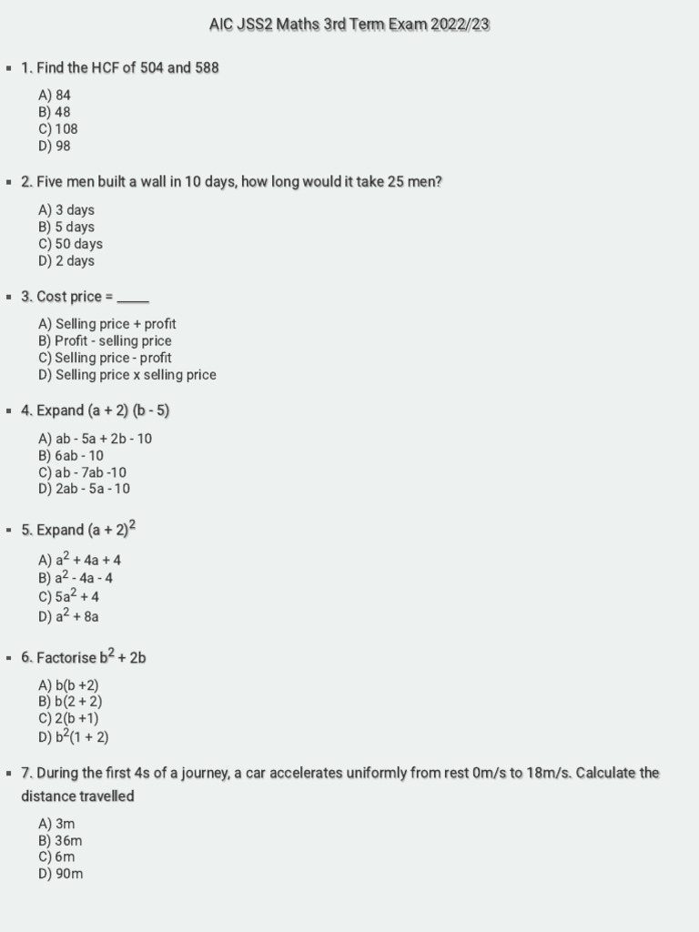 js2 Third Term Exam Questions1 | PDF | Triangle | Angle
