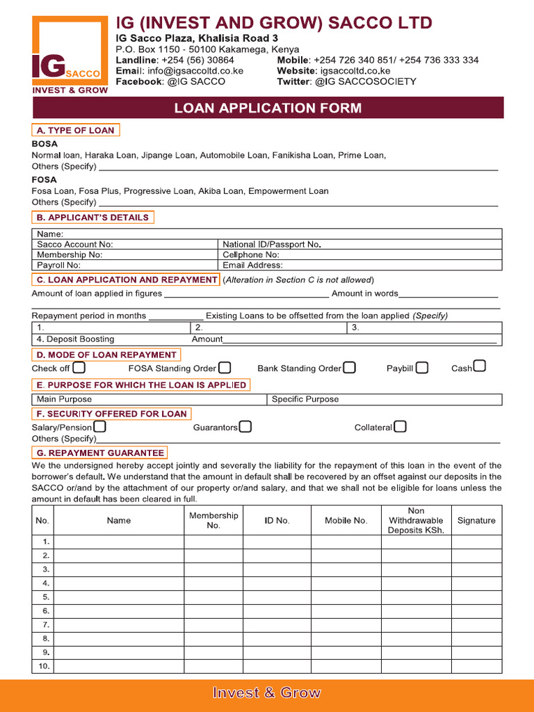 IG Sacco Loan Application Form April 2023 | PDF