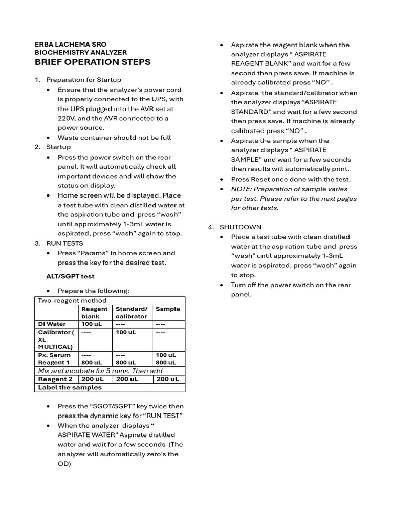 Biochemistry Analyzer Operation Guide | PDF | Alanine Transaminase