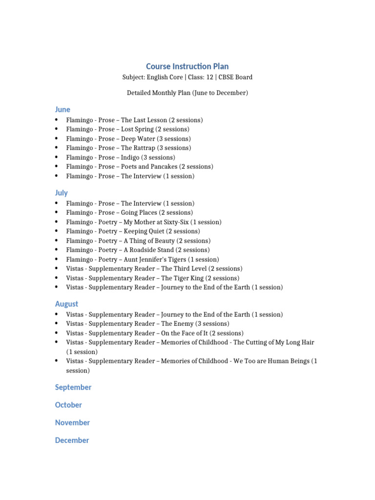 Detailed Course Instruction Plan English 12 June Dec 2025 | PDF