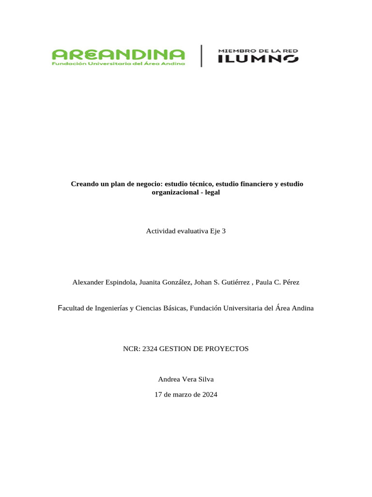 Gestion de Proyectos Eje 3 | PDF | Business | Plan de negocios