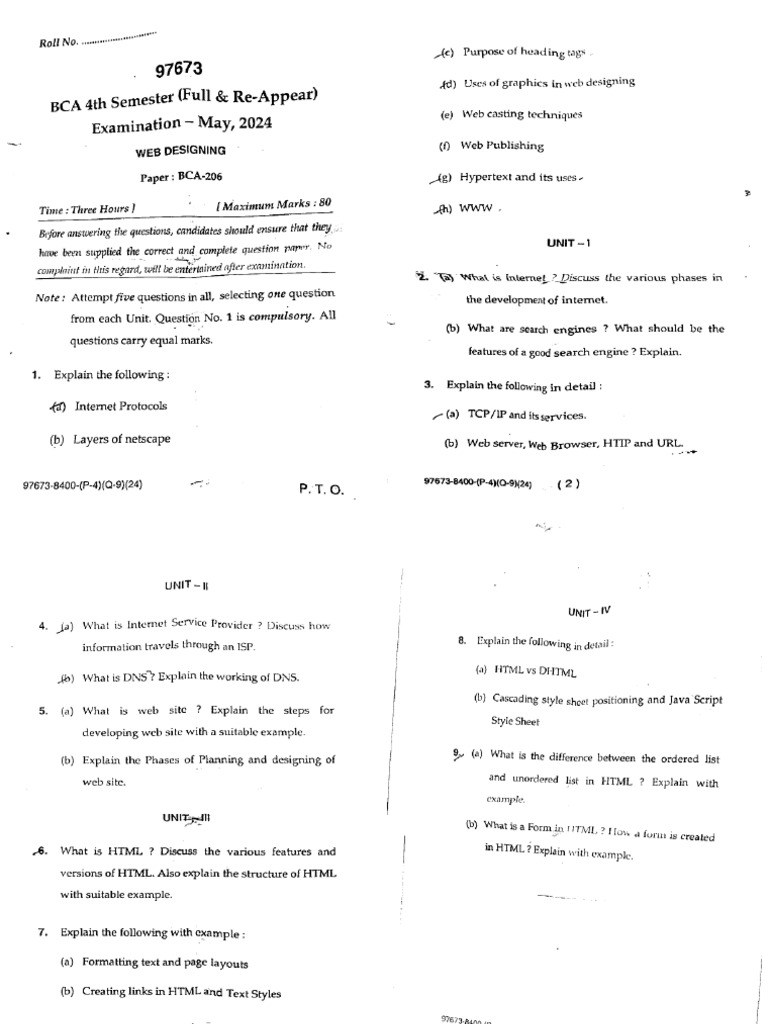 Bca 4 Sem Web Designing 97673 May 2024 | PDF