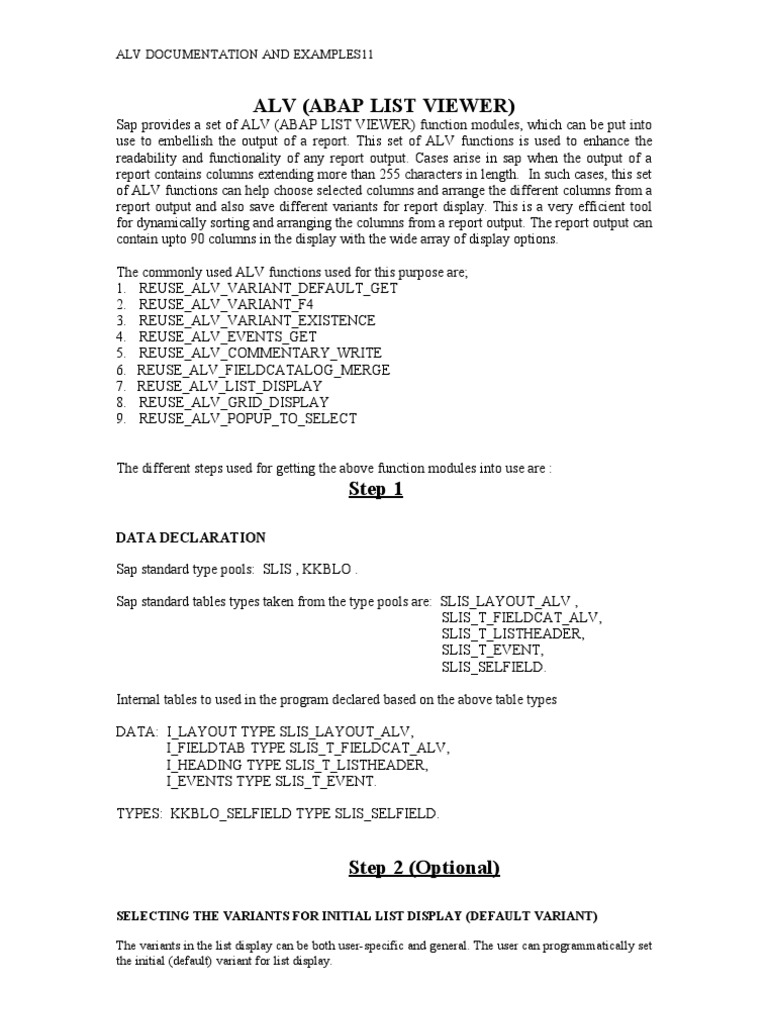 ALV Documentation and Examples | PDF | Parameter (Computer Programming ...