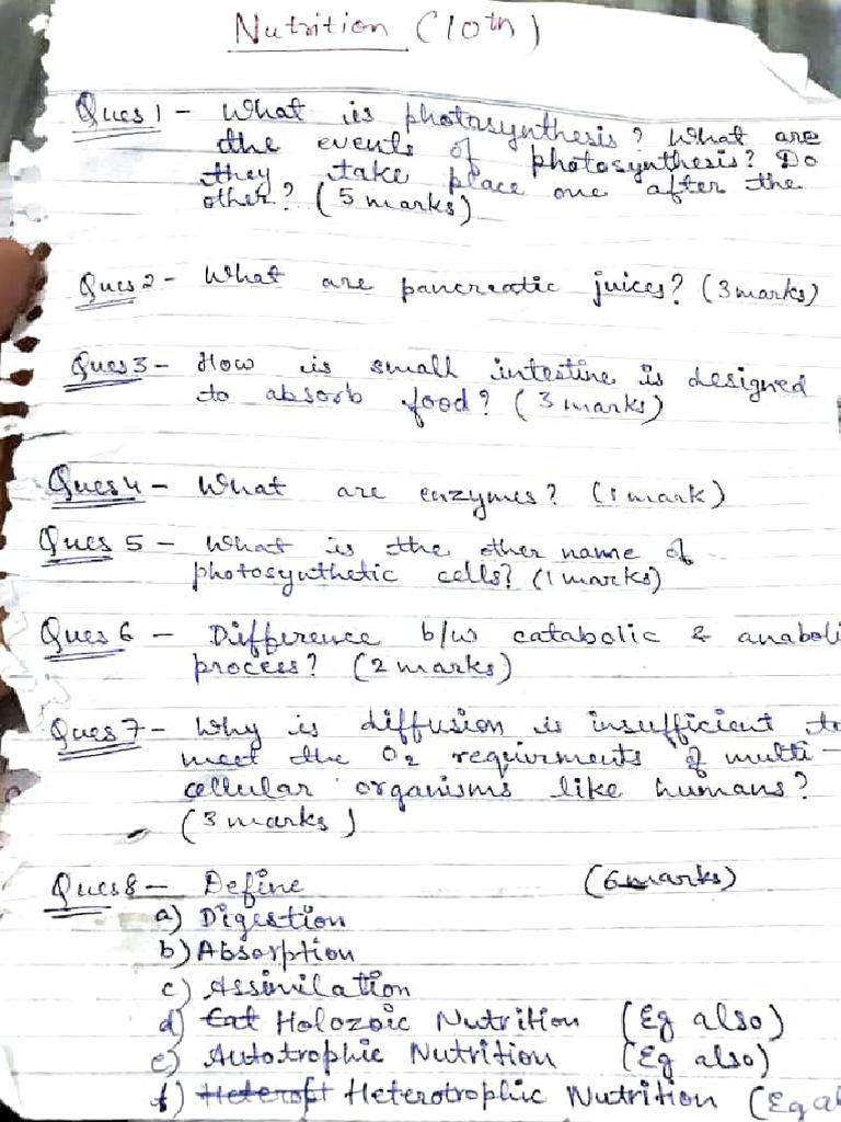 Nutrition Class 10 | PDF