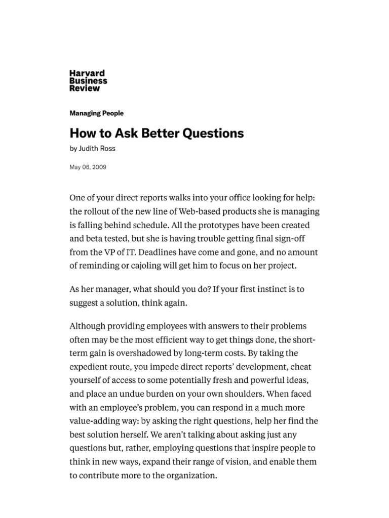 HBR - How To Ask Better Questions | PDF