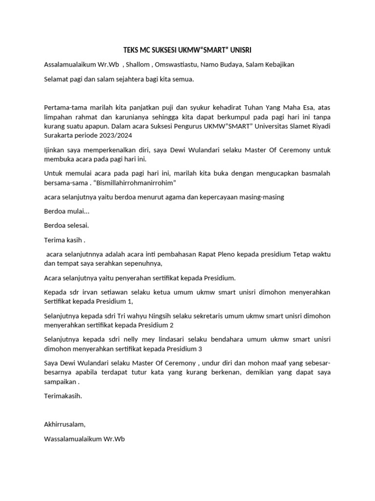 Teks MC Suksesi Day2 | PDF