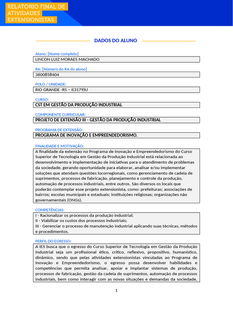 Atividade Extensionista Iii - Lincon | PDF