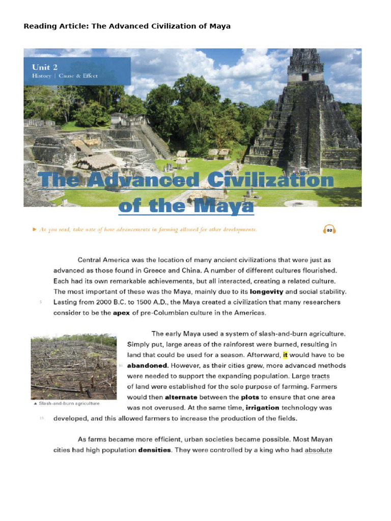 Reading Article - The Advanced Civilization of Maya | PDF