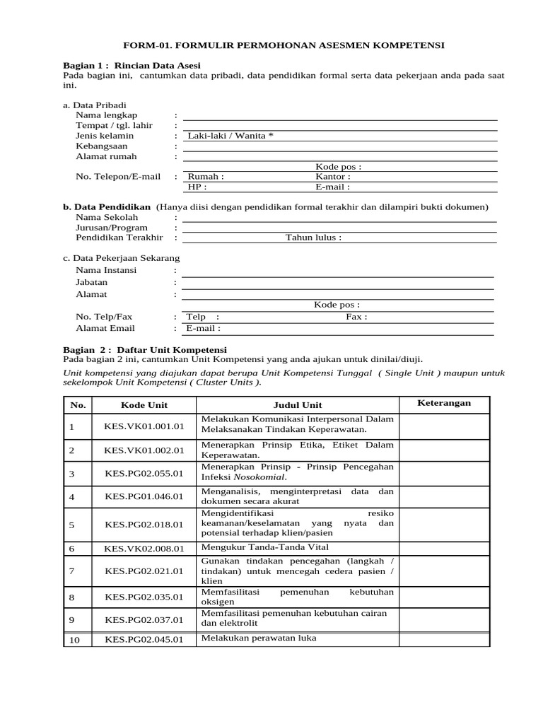 Formulir Permohonan Asesmen Kompetensi | PDF