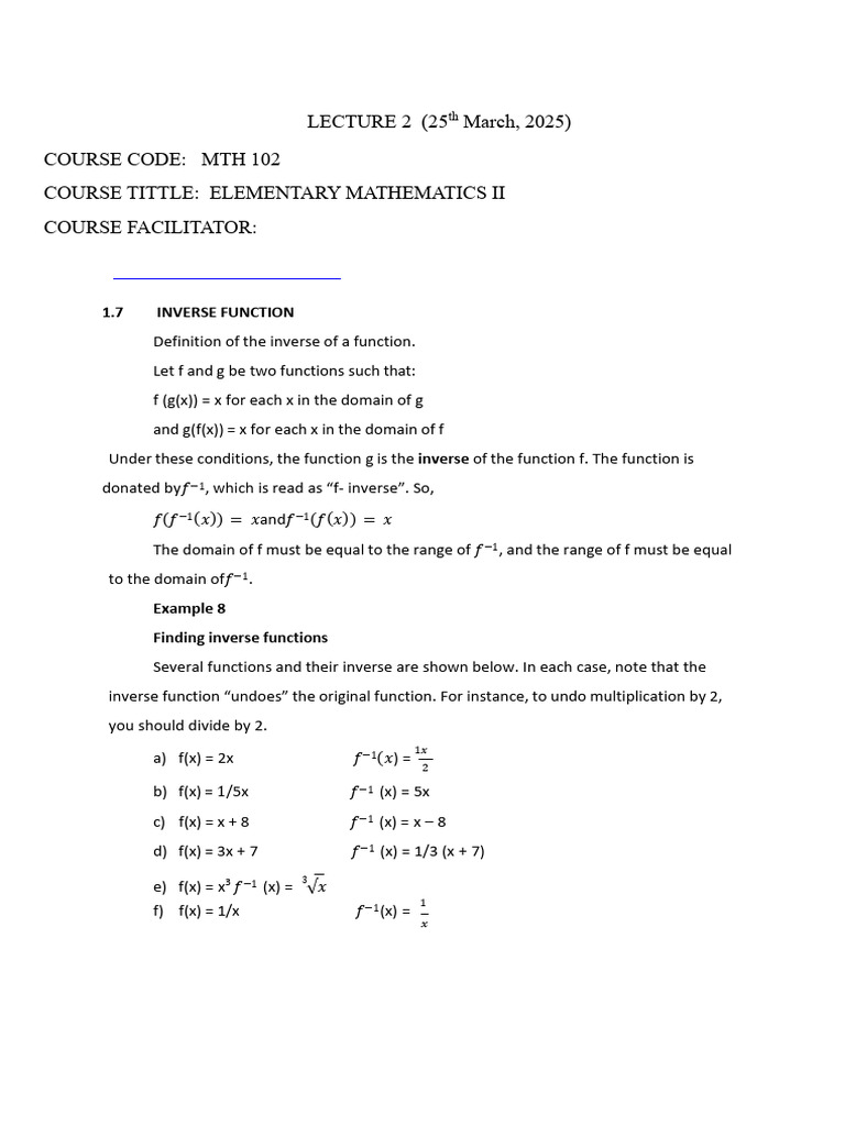 Noun MTH102 Lecture 2 2025 | PDF | Function (Mathematics) | Mathematical Relations