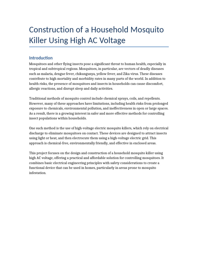 Household Mosquito Killer Introduction | PDF