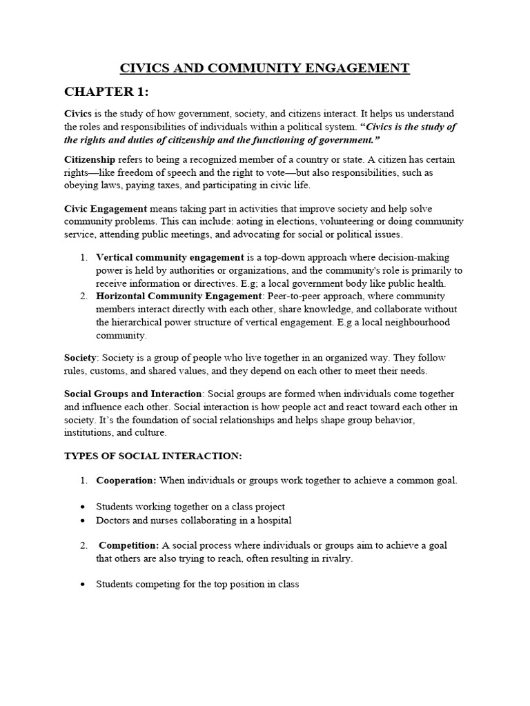 Civics and community engagement notes | PDF | Civic Engagement | Social ...