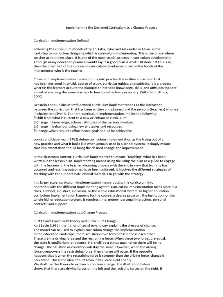 Implementing The Designed Curriculum As A Change P | PDF | Curriculum ...