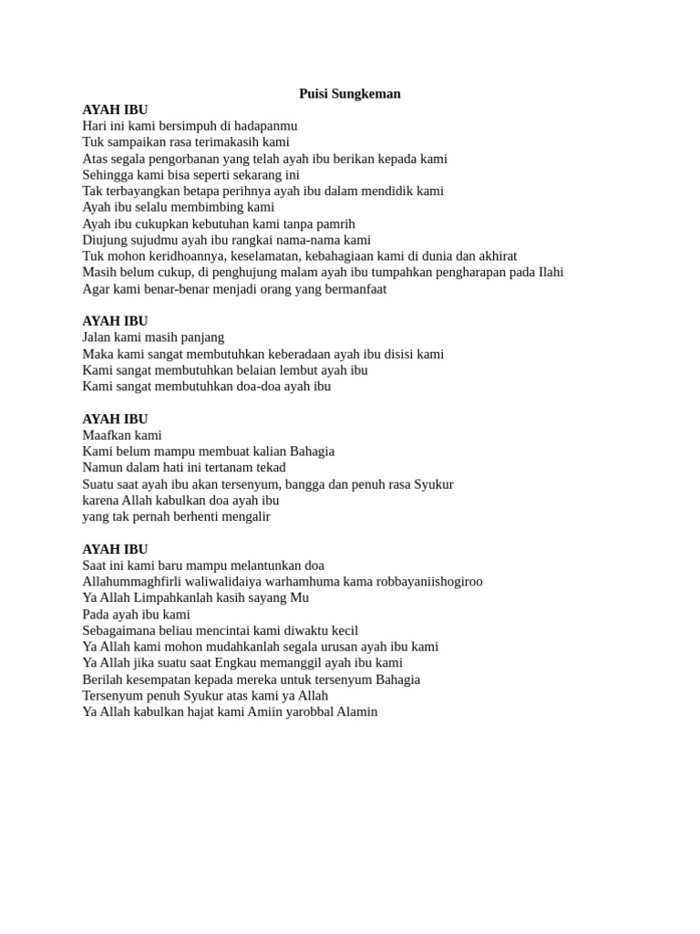 Puisi Sungkeman Untuk Ayah Dan Ibu | PDF
