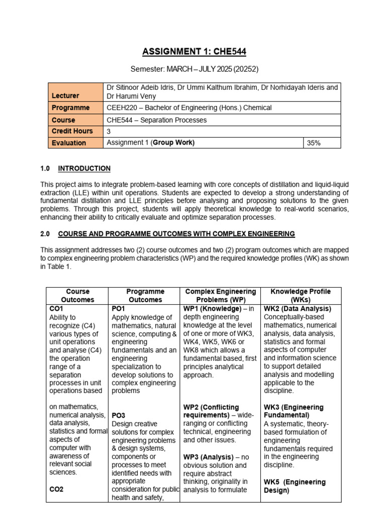 Assignment 1 CHE544 GROUP 20252 - Rev 1 | PDF | Distillation | Chemistry