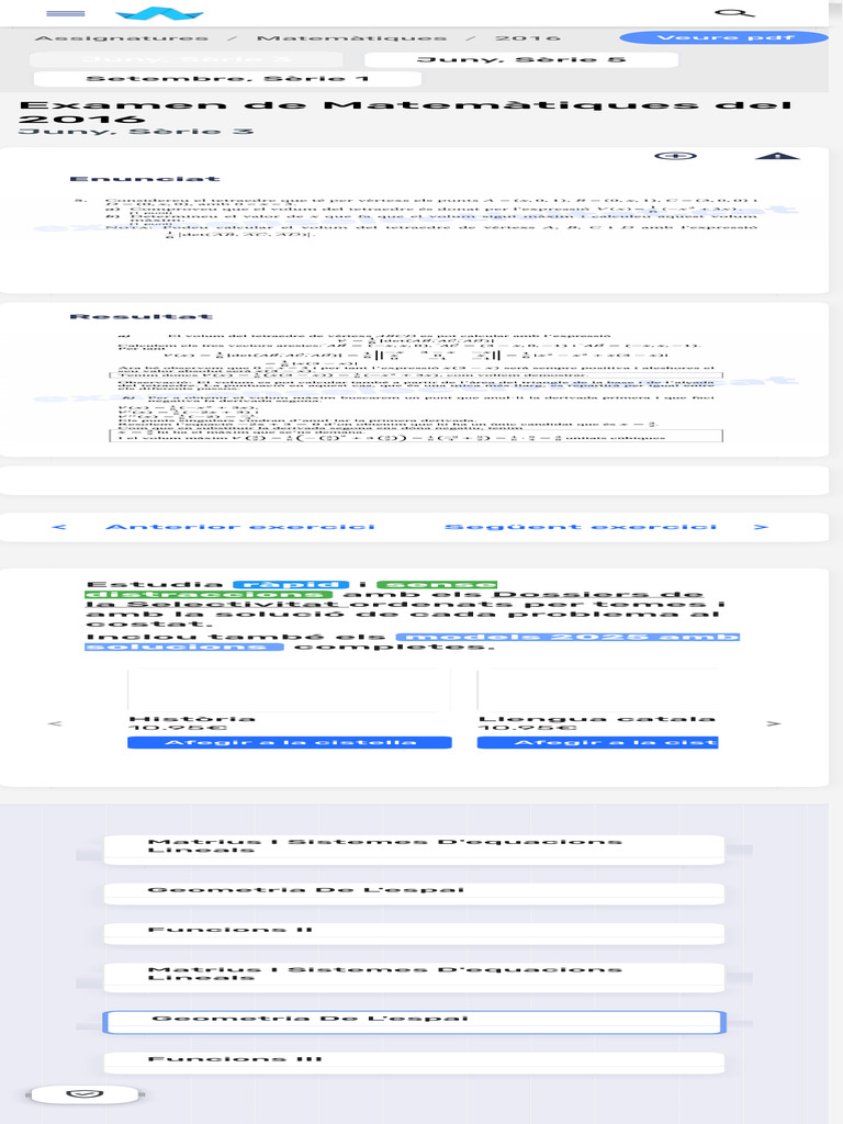 Examen de Matemàtiques Del 2016 Juny Sèrie 3 - Examenselectivitat | PDF