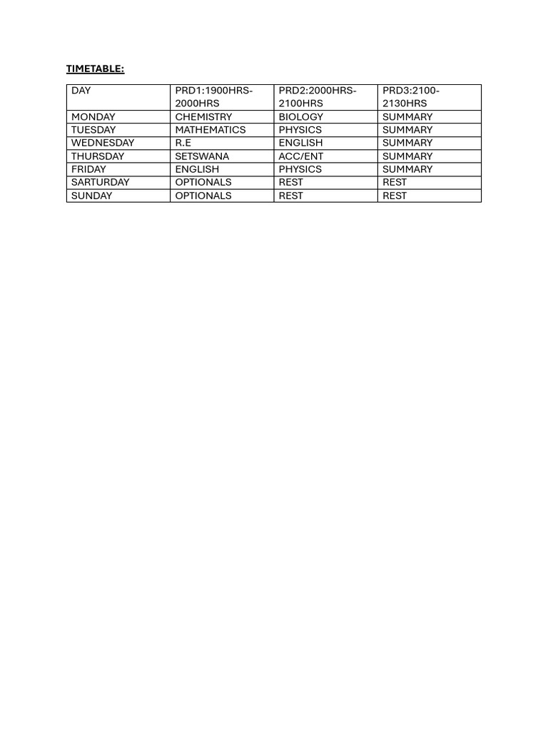 Timetable | PDF
