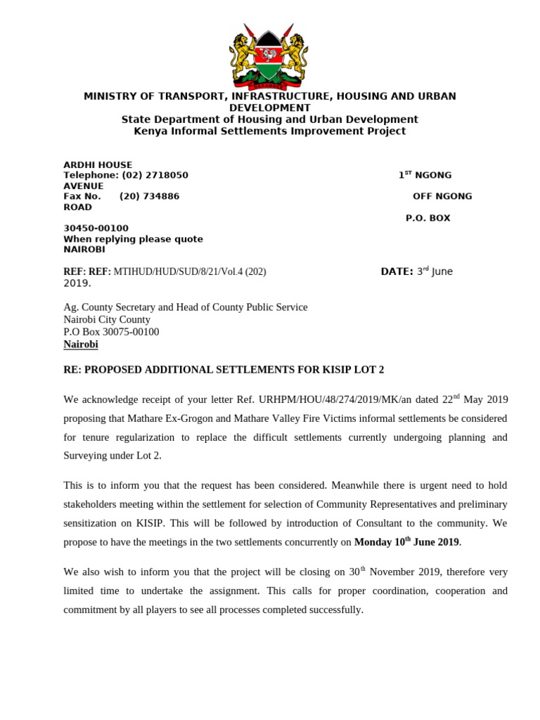 LETTER TO COUNTY - LOT 2 Additional Settlements | PDF