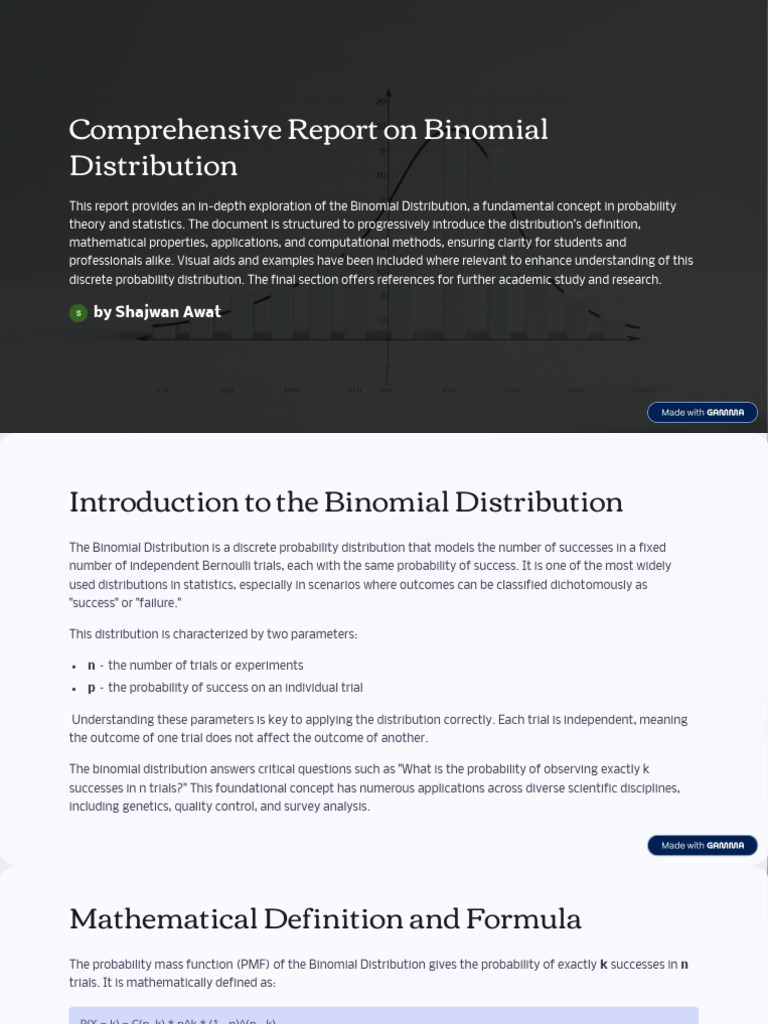 Comprehensive Report On Binomial Distribution | PDF | Probability Distribution | Variance
