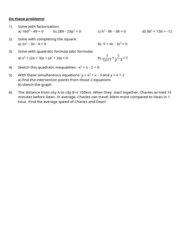 Assignment Quadratic Equations | PDF