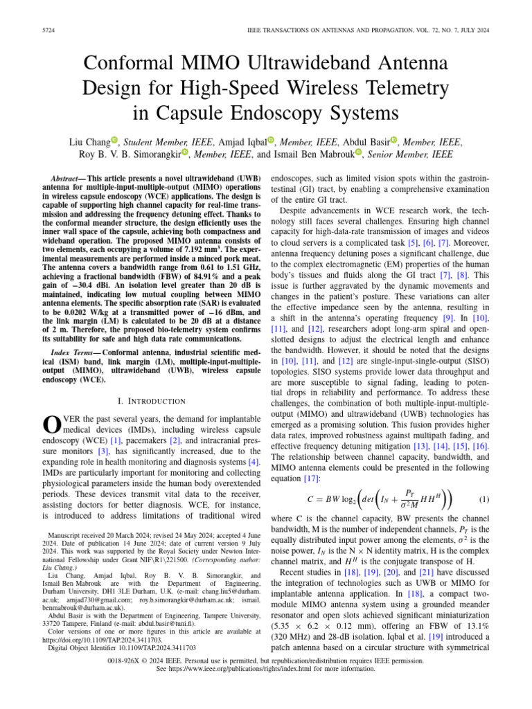 MIMO UWB Antenna for Capsule Endoscopy | PDF | Antenna (Radio) | Mimo