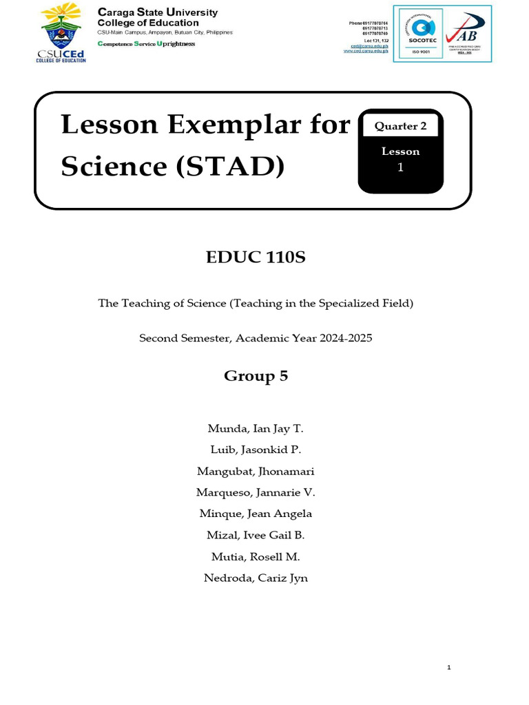 GROUP #5_LESSON-EXEMPLAR-7-STAD | PDF | Cognition | Behavior Modification