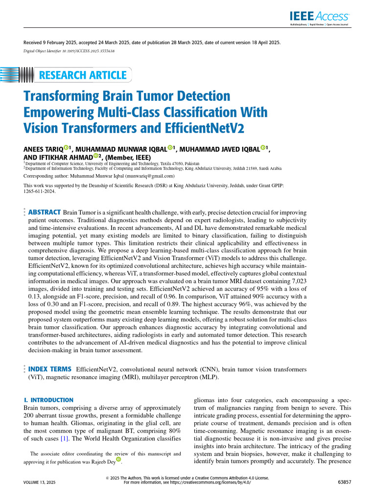 Transforming Brain Tumor Detection Empowering Multi-Class Classification With Vision ...