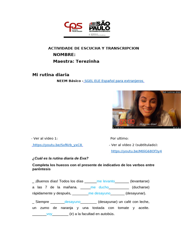 Mi rutina diaria en inglés | PDF