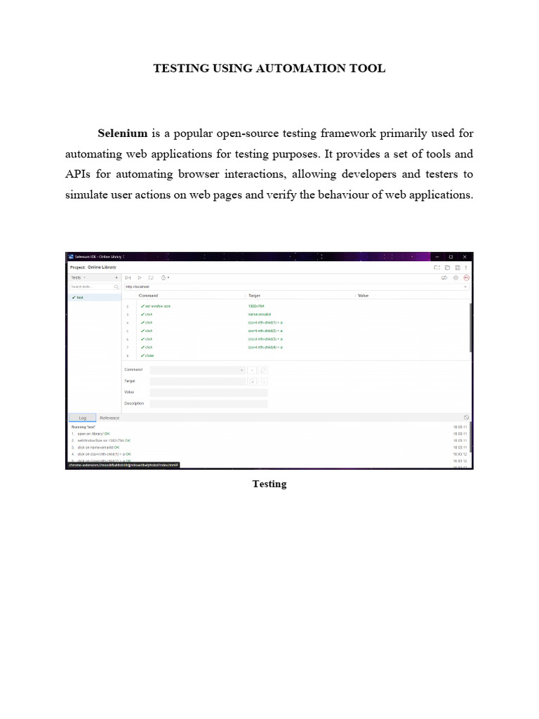 TESTING USING AUTOMATION TOOL (Observation) | PDF