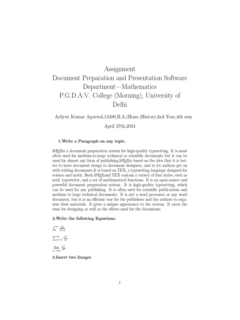 Assignment by Achyut Kumar Agarwal For SEC Document Preparation & Presentation Software | PDF