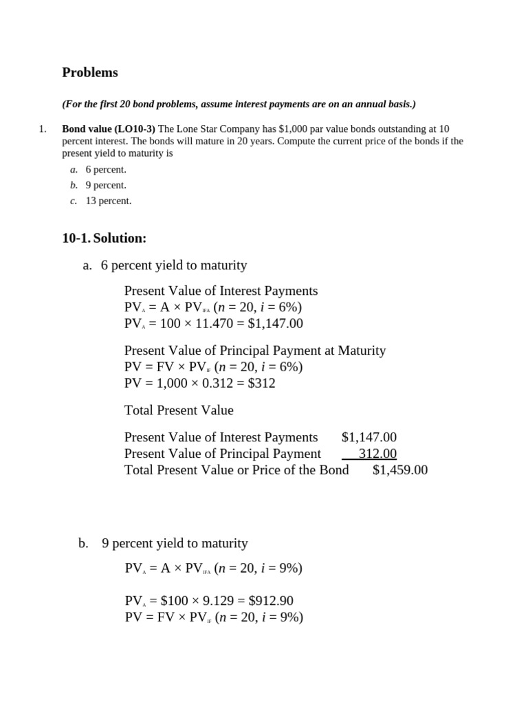 Problems and Solutions To Bond and Stock Valuation XFINMAR | PDF ...