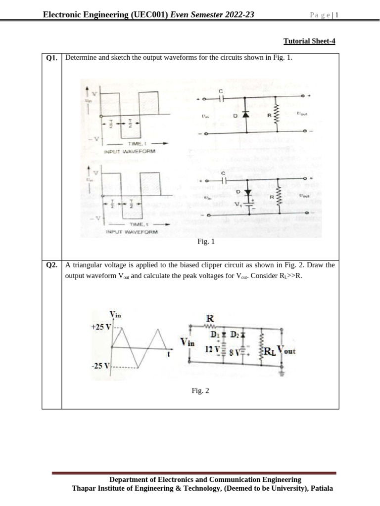 Electronic Engineering Tutorial Sheet 4 | PDF