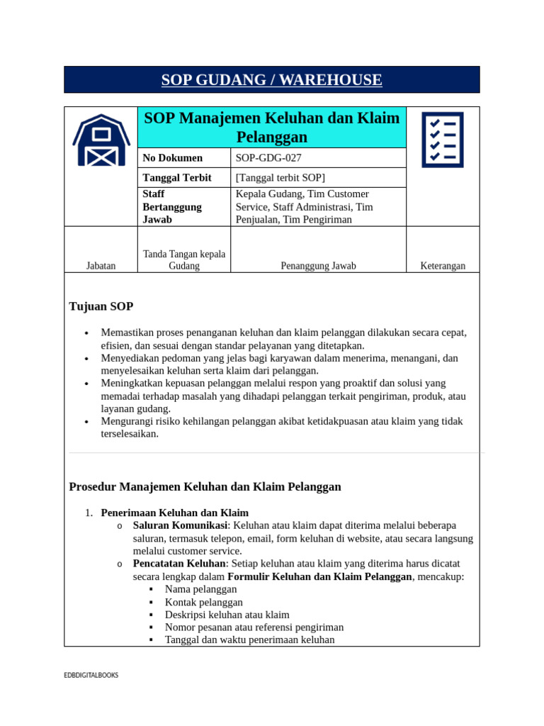 SOP Manajemen Keluhan Dan Klaim Pelanggan | PDF