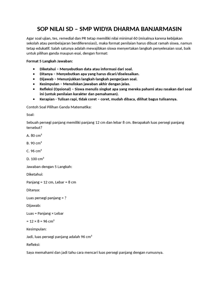 SOP NILAI SD SMP WIDYA DHARMA BANJARMASIN | PDF