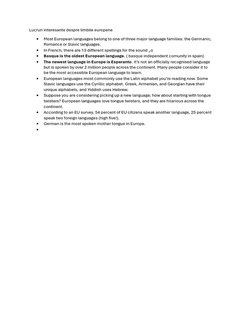 Lucruri Interesante Despre Limbile Europene | PDF