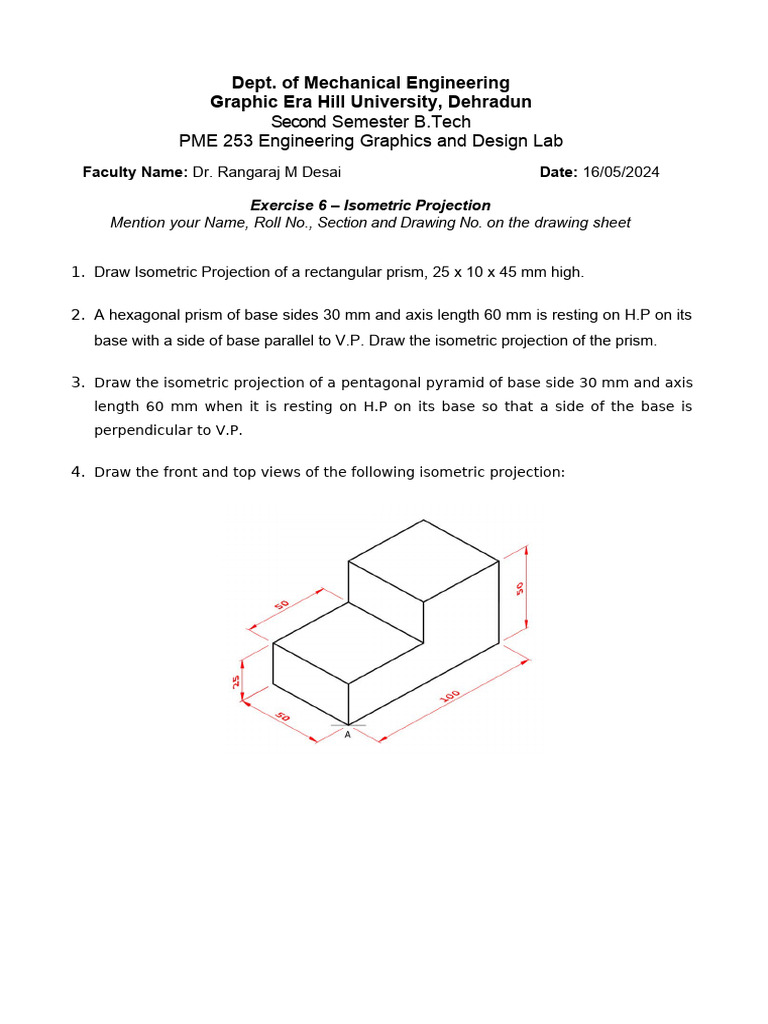 Exercise 6 Isometric Projections PME 253 (Eng Graphics) | PDF