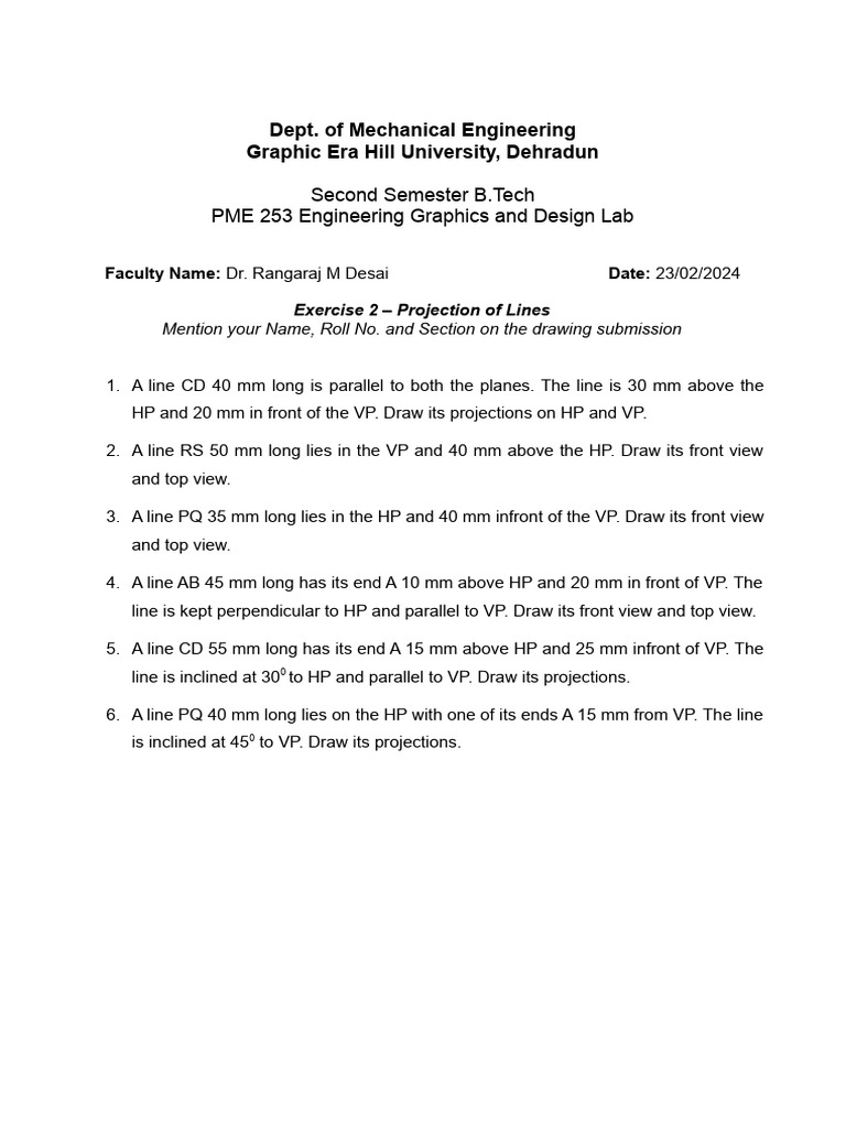 Exercise 2 Lines PME 253 (Eng Graphics) | PDF
