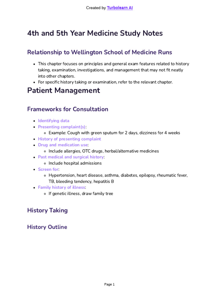 4th and 5th Year Medicine Study Notes: Relationship To Wellington ...