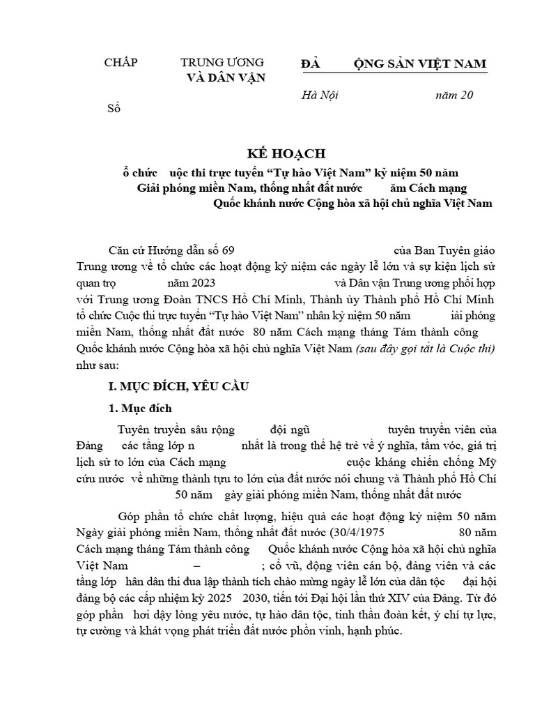 Ke Hoach Cuoc Thi Tu Hao Viet Nam | PDF