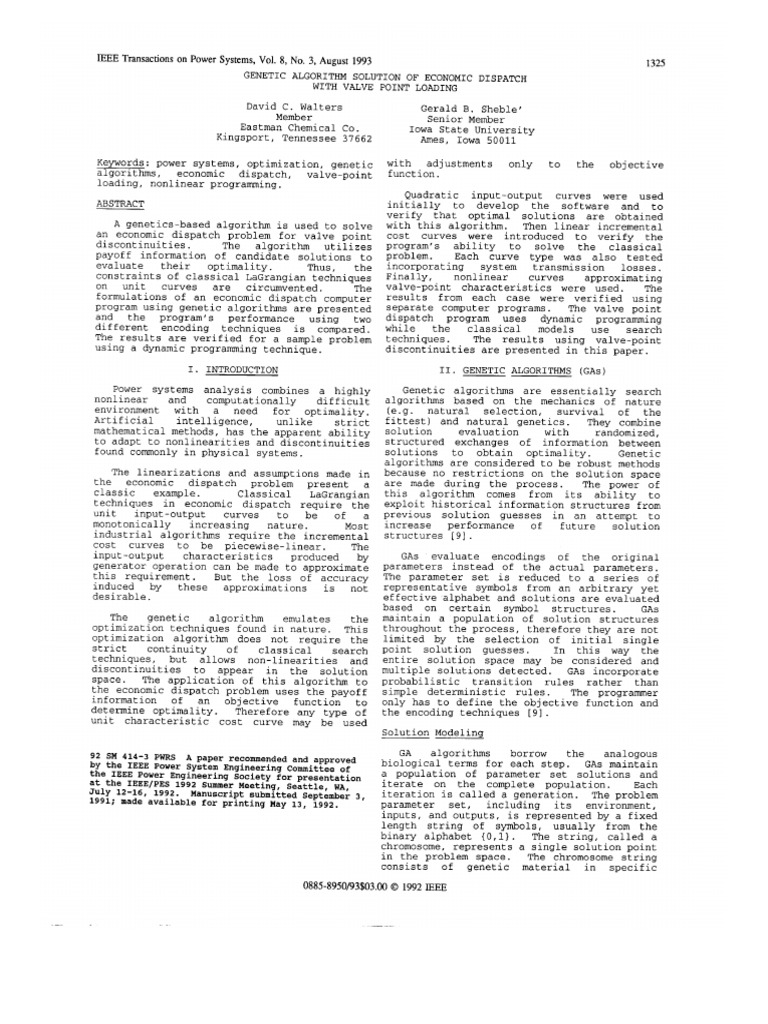 Genetic Economic Dispatch | PDF