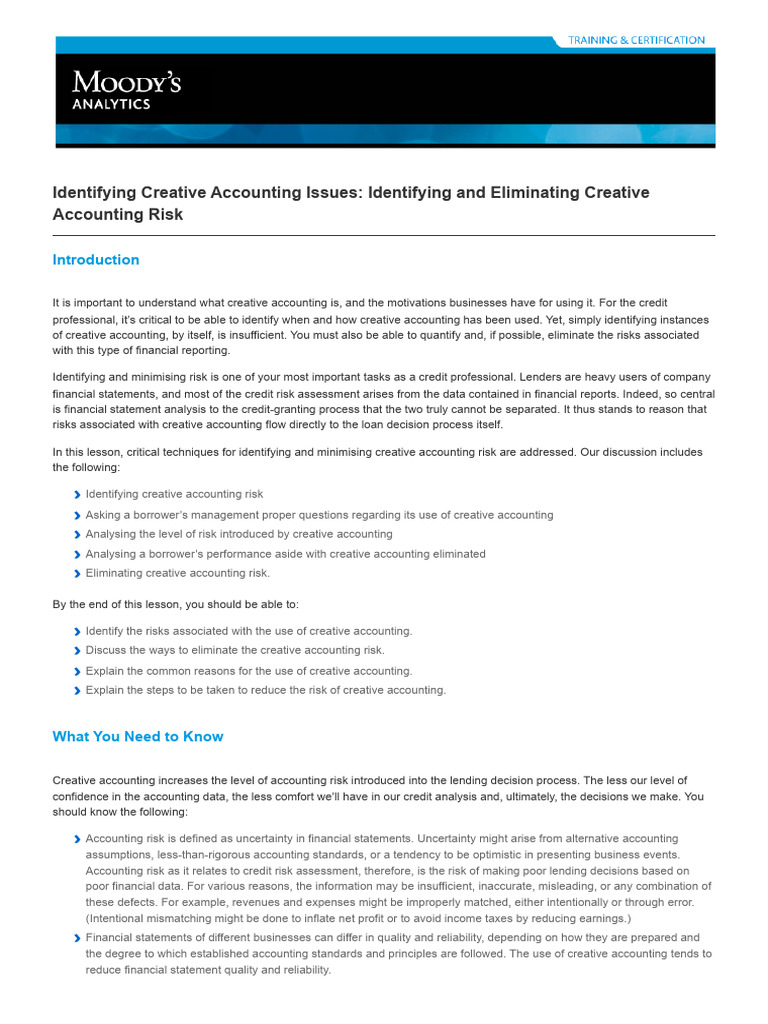 Identifying Creative Accounting Issues Identifying and Eliminating ...