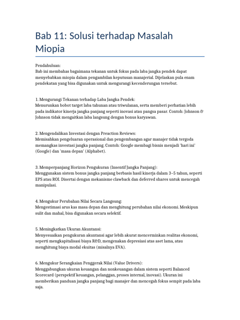 Bab 11 - Solusi terhadap Masalah Miopia | PDF