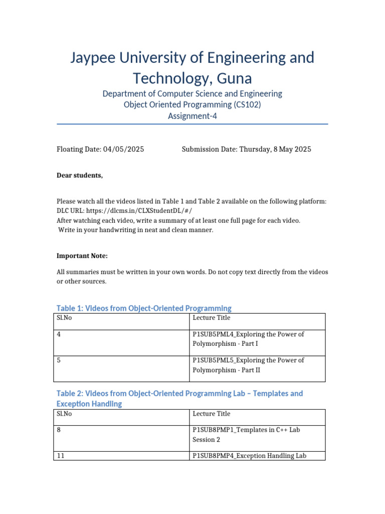 OOP Assignment 4 Updated | PDF