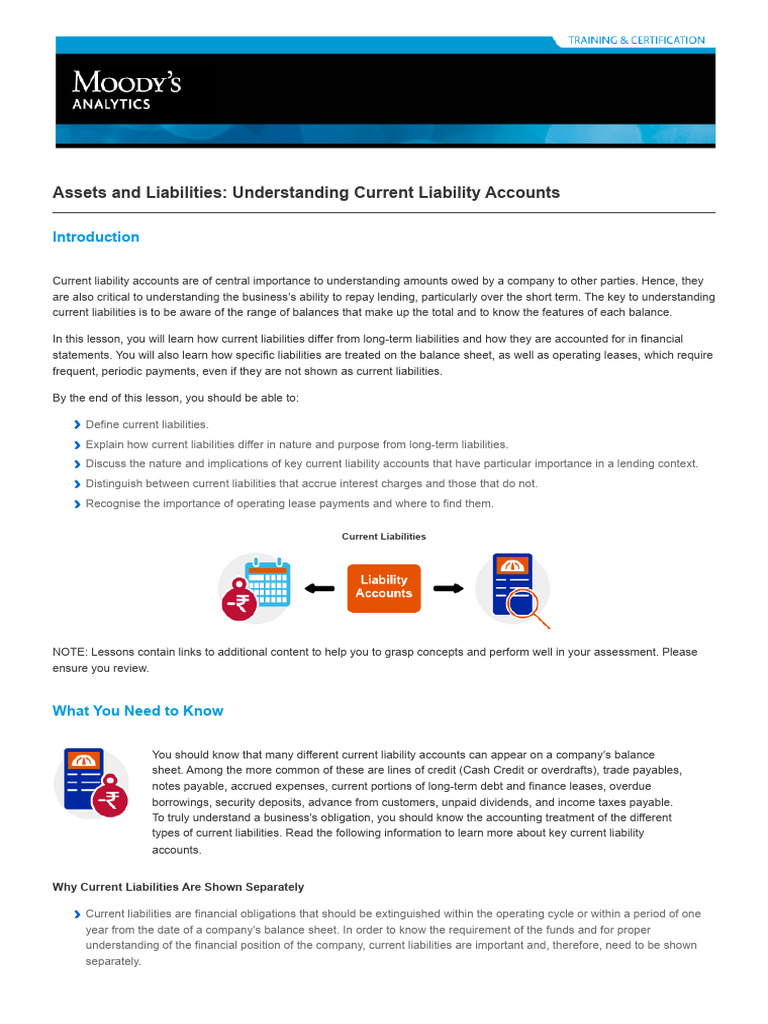 Assets and Liabilities Understanding Current Liability Accounts | PDF ...
