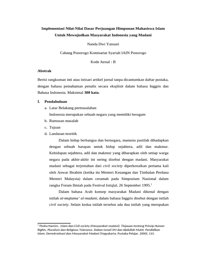 Implementasi NDP HMI Untuk Mewujudkan Masyarakat Madani | PDF