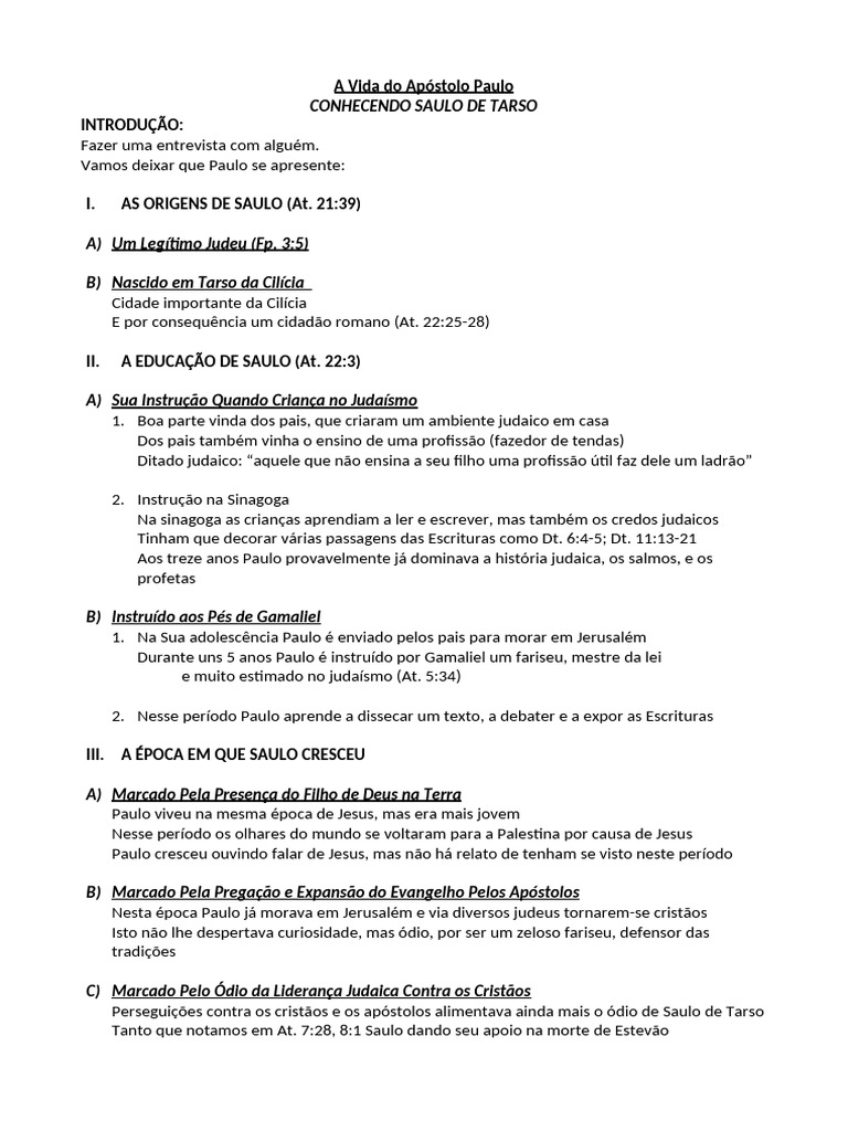 A Vida de Saulo de Tarso antes de Cristo | PDF | Apóstolo Paulo | Jesus