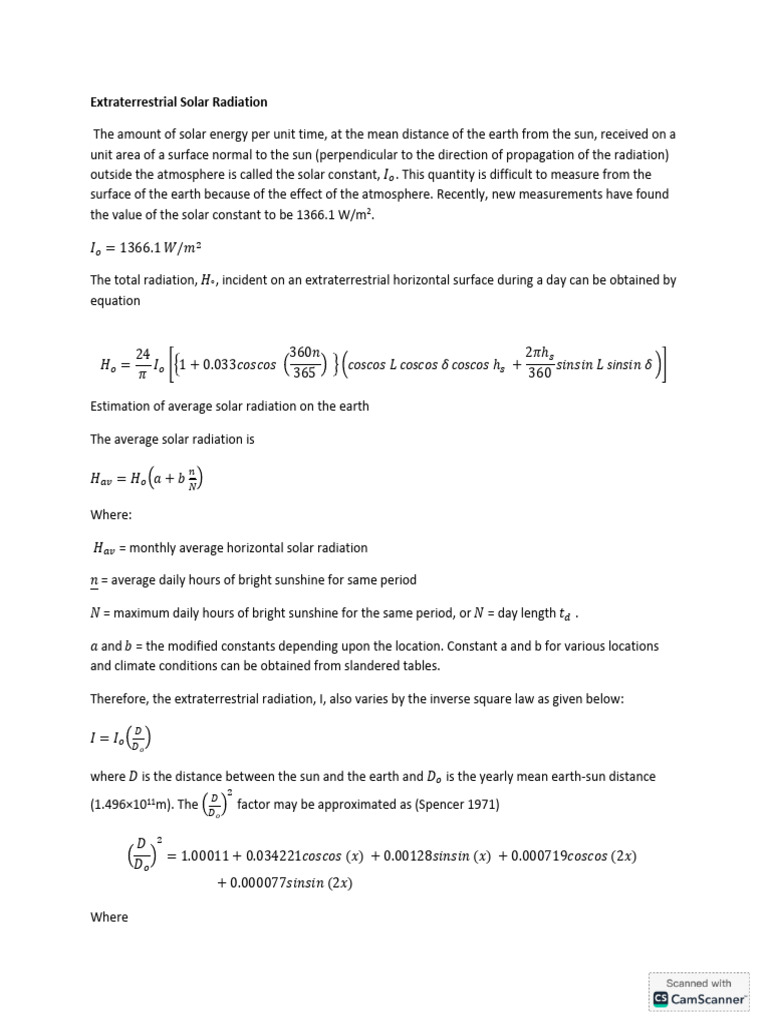 Extraterrestrial Solar Radiation MSC 202 | PDF | Earth | Physical Phenomena