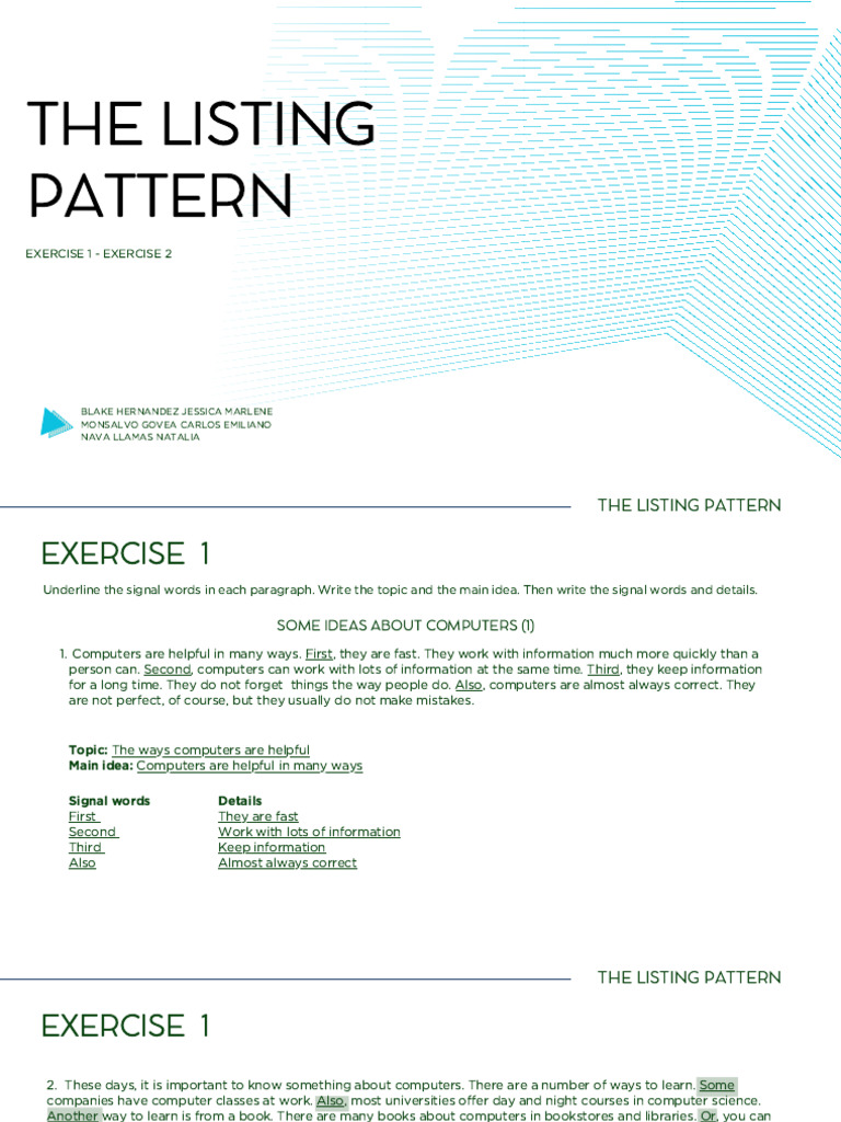 The Listing Pattern. Exercise 1 and 2 Blakenavamonsalvo - 20250513 ...